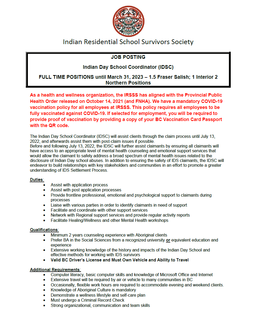 Indian Residential School Survivors Society Employment Opportunities ...