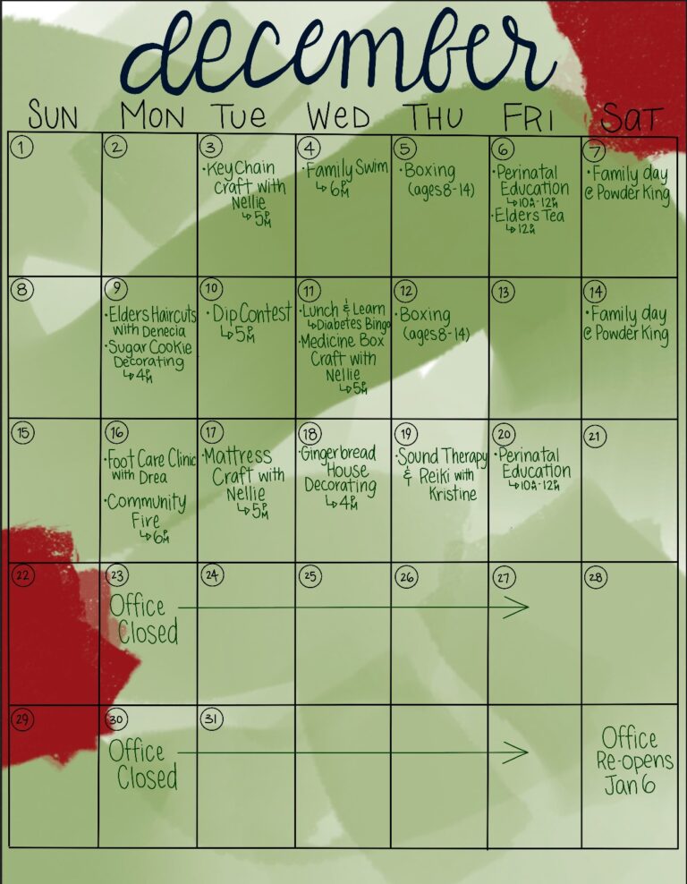 Health Centre Calendar-December - West Moberly First Nations